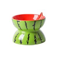 China Anti Overturning Raised Ceramic Cat Bowl Rounded Shape 350ml Pet Feeder for sale