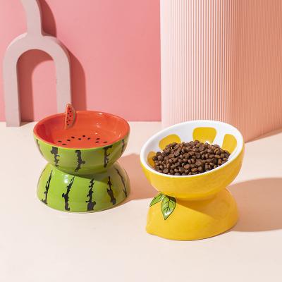China Anti Overturning Raised Ceramic Cat Bowl Rounded Shape 350ml Pet Feeder for sale