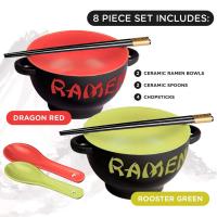China Custom Printed Ceramic Ramen Bowl Set For Soup Noodle Round Shape for sale