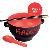 China Custom Printed Ceramic Ramen Bowl Set For Soup Noodle Round Shape for sale
