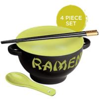 China Custom Printed Ceramic Ramen Bowl Set For Soup Noodle Round Shape for sale
