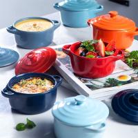 China Anti Scald Ceramic Oven Bowl with Lid Double Ear 1000ml Baking Soup Bowl for sale