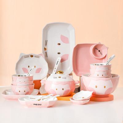 China Nordic Cartoon Ceramic Dinnerware Set 16 Piece Bowl Plate Set for Home Restaurant Use for sale