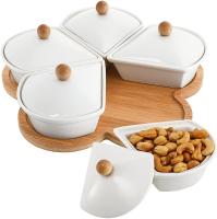 China Ceramic Divided Serving Tray 5 Compartment Appetizer Plate with Bamboo Platter 8 Inch for sale