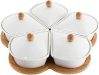 China Ceramic Divided Serving Tray 5 Compartment Appetizer Plate with Bamboo Platter 8 Inch for sale