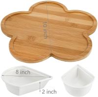 China Ceramic Divided Serving Tray 5 Compartment Appetizer Plate with Bamboo Platter 8 Inch for sale