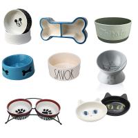 China Custom Ceramic Pet Food Bowl Durable Cute Dog Cat Feeding Bowl 2 Cup Capacity for sale