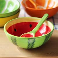 China Hand Painted Ceramic Fruit Bowl Watermelon Pattern 4.7 Inch Ice Cream Dessert Bowl Microwave Safe for sale