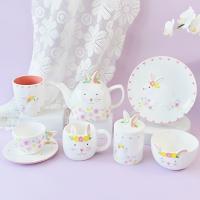 China Creative Cute Rabbit Ceramic Dinnerware Set Embossed Craft 1-Piece Home Easter Tableware for sale