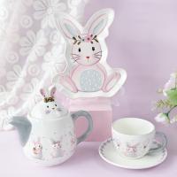 China Creative Cute Rabbit Ceramic Dinnerware Set Embossed Craft 1-Piece Home Easter Tableware for sale