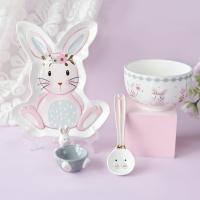 China Creative Cute Rabbit Ceramic Dinnerware Set Embossed Craft 1-Piece Home Easter Tableware for sale