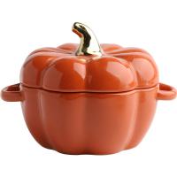 China Pumpkin Porcelain Ceramic Bowl with Lid for Breakfast Egg Stew 300ml for sale