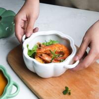 China Pumpkin Porcelain Ceramic Bowl with Lid for Breakfast Egg Stew 300ml for sale