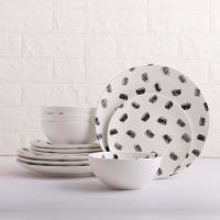 China Nordic Handmade Vintage Ceramic Plate Set 6 Inch Black Speckled White Sustainable Dinnerware for sale