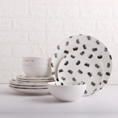 China Nordic Handmade Vintage Ceramic Plate Set 6 Inch Black Speckled White Sustainable Dinnerware for sale
