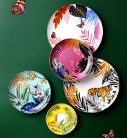 China Round Ceramic Dinner Plate Set 6 Inch 8 Inch Jungle Animal Pattern European Style Porcelain for sale