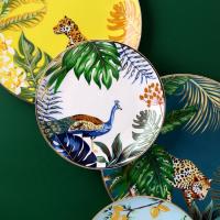 China Round Ceramic Dinner Plate Set 6 Inch 8 Inch Jungle Animal Pattern European Style Porcelain for sale