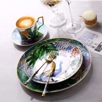 China Round Ceramic Dinner Plate Set 6 Inch 8 Inch Jungle Animal Pattern European Style Porcelain for sale
