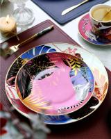 China Round Ceramic Dinner Plate Set 6 Inch 8 Inch Jungle Animal Pattern European Style Porcelain for sale