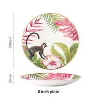 China Round Ceramic Dinner Plate Set 6 Inch 8 Inch Jungle Animal Pattern European Style Porcelain for sale