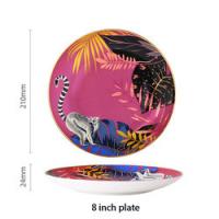 China Round Ceramic Dinner Plate Set 6 Inch 8 Inch Jungle Animal Pattern European Style Porcelain for sale