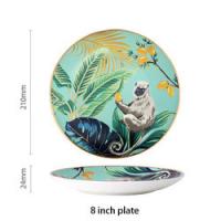China Round Ceramic Dinner Plate Set 6 Inch 8 Inch Jungle Animal Pattern European Style Porcelain for sale