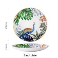 China Round Ceramic Dinner Plate Set 6 Inch 8 Inch Jungle Animal Pattern European Style Porcelain for sale