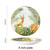 China Round Ceramic Dinner Plate Set 6 Inch 8 Inch Jungle Animal Pattern European Style Porcelain for sale