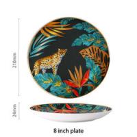 China Round Ceramic Dinner Plate Set 6 Inch 8 Inch Jungle Animal Pattern European Style Porcelain for sale