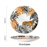 China Round Ceramic Dinner Plate Set 6 Inch 8 Inch Jungle Animal Pattern European Style Porcelain for sale