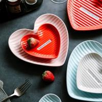 China Creative Heart Shaped Ceramic Plate Set 6 Inch 8 Inch for Cake Dessert Fruit for sale