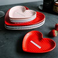 China Creative Heart Shaped Ceramic Plate Set 6 Inch 8 Inch for Cake Dessert Fruit for sale