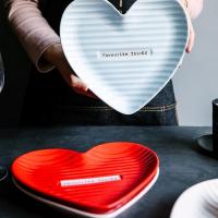 China Creative Heart Shaped Ceramic Plate Set 6 Inch 8 Inch for Cake Dessert Fruit for sale