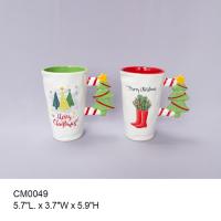 China Custom 500ml Ceramic Mugs , Ceramic Christmas Cup With Tree Handle for sale