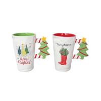 China Custom 500ml Ceramic Mugs , Ceramic Christmas Cup With Tree Handle for sale