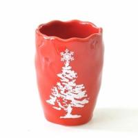 China Red Color Ceramic Bathroom Set With Christmas Trees Deer Pattern for sale