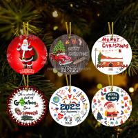 China Custom Ceramic Hanging Christmas Tree Ornaments 3 Inch Round Double Side Printable for sale