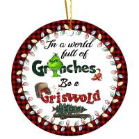 China Custom Ceramic Hanging Christmas Tree Ornaments 3 Inch Round Double Side Printable for sale