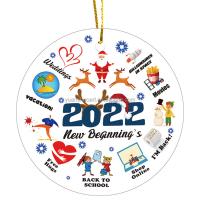 China Custom Ceramic Hanging Christmas Tree Ornaments 3 Inch Round Double Side Printable for sale