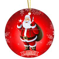 China Custom Ceramic Hanging Christmas Tree Ornaments 3 Inch Round Double Side Printable for sale