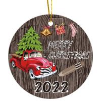 China Custom Ceramic Hanging Christmas Tree Ornaments 3 Inch Round Double Side Printable for sale