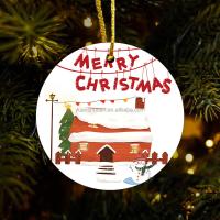 China Custom Ceramic Hanging Christmas Tree Ornaments 3 Inch Round Double Side Printable for sale