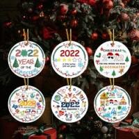 China 3 Inch Ceramic Christmas Tree Ornaments UV Printing Custom Round Hanging Pendant for Home Decor for sale