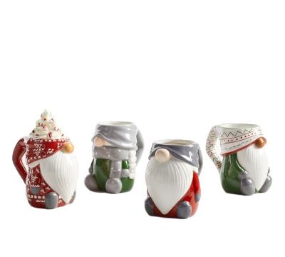 China 12oz 350ml Ceramic Christmas Gnome Mug Hand Painting 3D Relief Coffee Milk Cup for sale