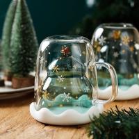 China Christmas Tree Double Wall Glass Mug 300ml 400ml Cute Creative Festival Gift OEM ODM for sale
