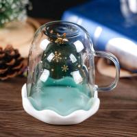 China Christmas Tree Double Wall Glass Mug 300ml 400ml Cute Creative Festival Gift OEM ODM for sale
