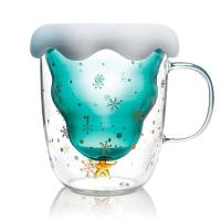 China Christmas Tree Double Wall Glass Mug 300ml 400ml Cute Creative Festival Gift OEM ODM for sale