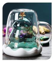 China Christmas Tree Double Wall Glass Mug 300ml 400ml Cute Creative Festival Gift OEM ODM for sale