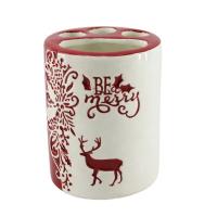 China 4 Pieces Bathroom Ceramic Accessories Set Red Painted Christmas Theme for sale