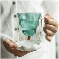 China Christmas Tree Double Wall Glass Mug 300ml 400ml Cute Creative Festival Gift OEM ODM for sale